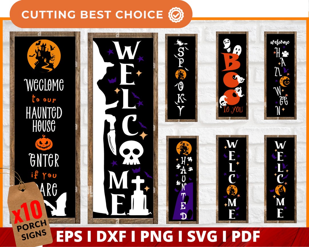 Halloween Porch Sign Svg Bundle, Welcome Sign Svg, Fall Porch Sign Svg ...