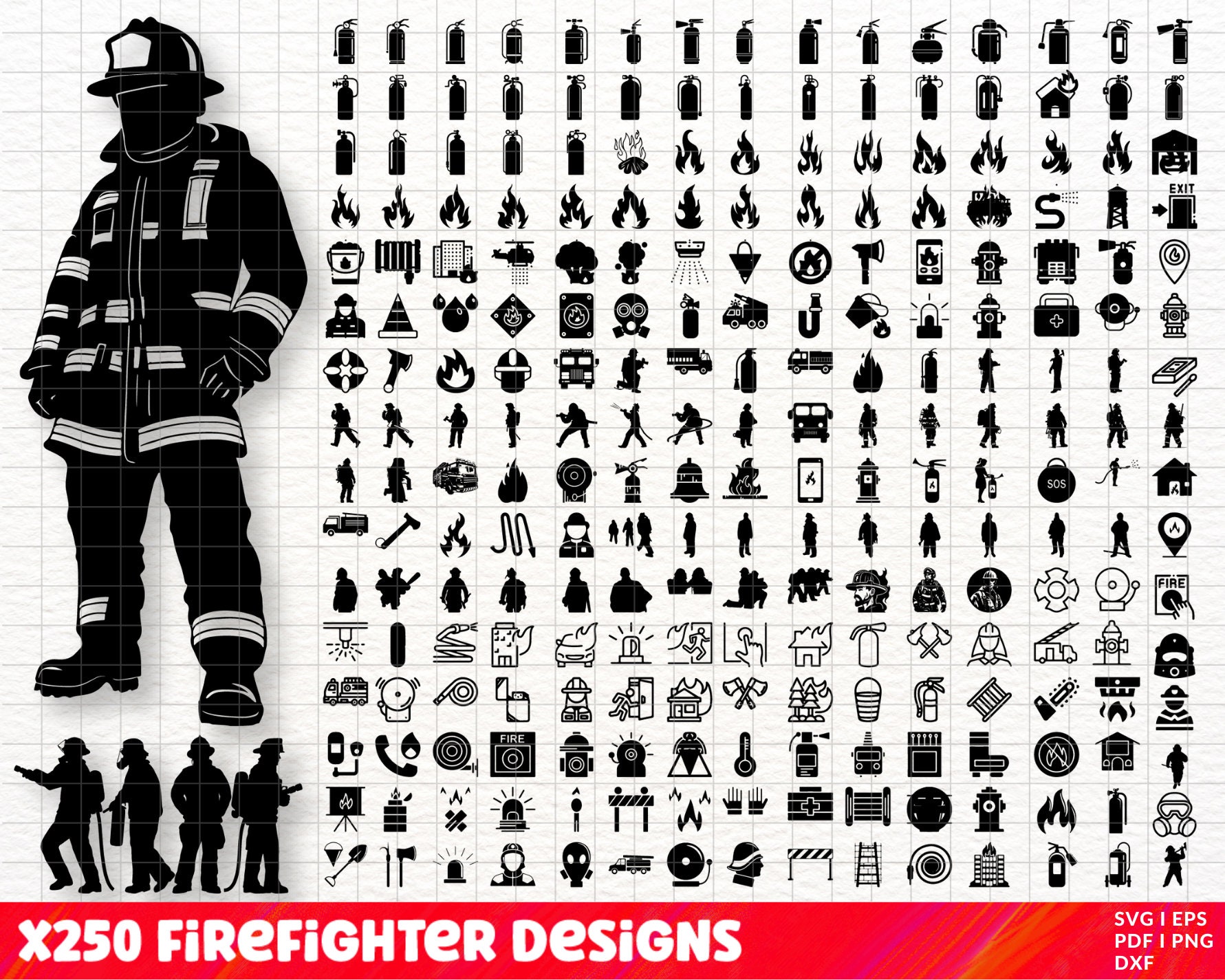 Paquete SVG de bombero, paquete PNG de bombero, imágenes prediseñadas ...