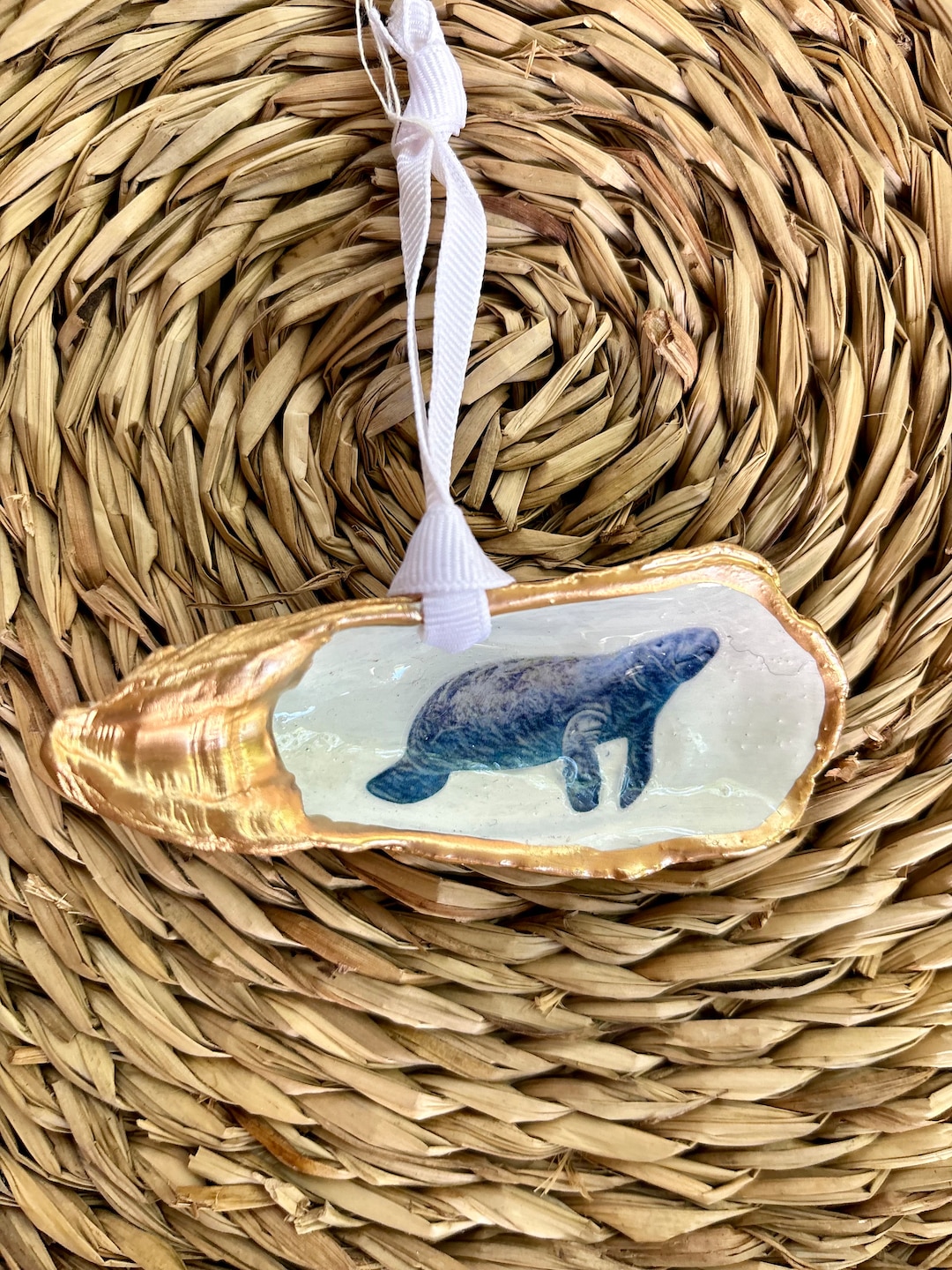 Small Manatee Christmas Ornament, Decoupage Oyster Shell, Birthday ...