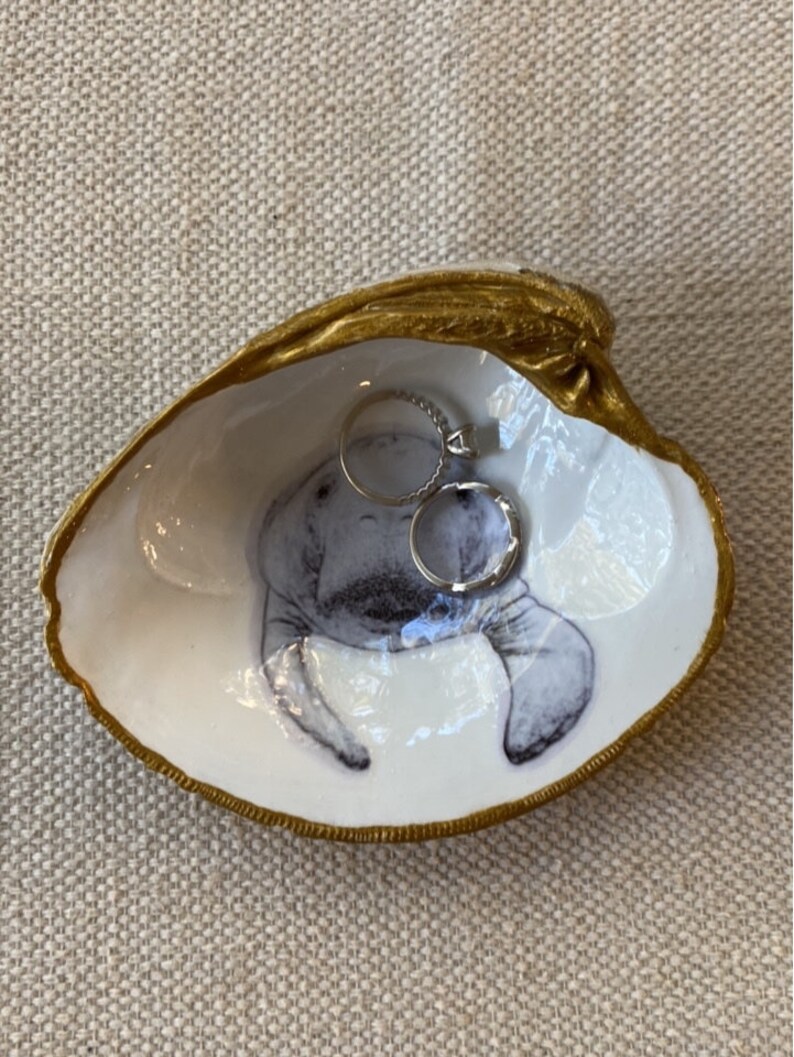 Manatee Decoupage Clam Shell Trinket Dish Jewelry Holder, Gift for ...
