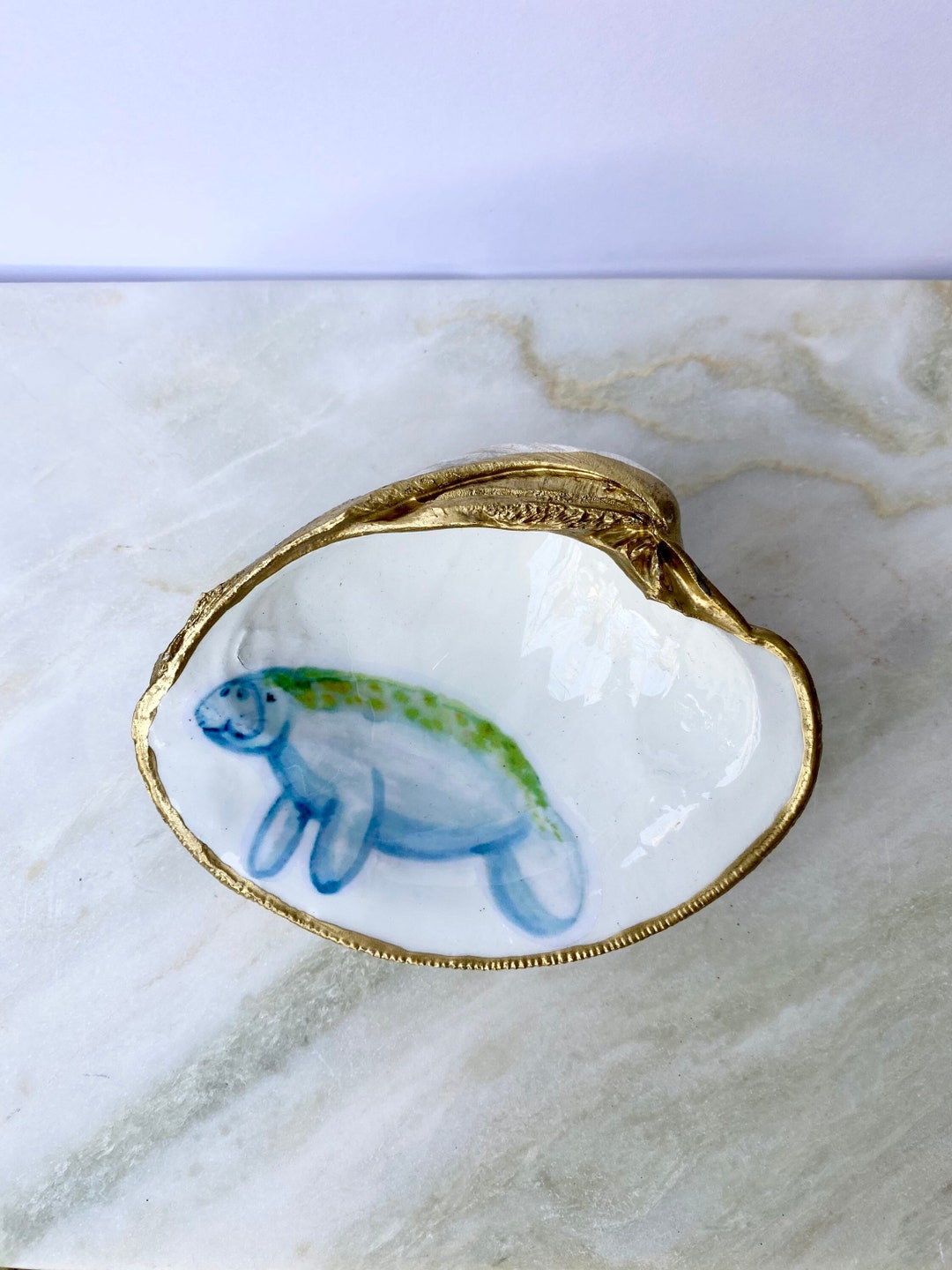 Blue Watercolor Manatee Ring Dish Decoupage Clam Shell, Trinket Tray ...