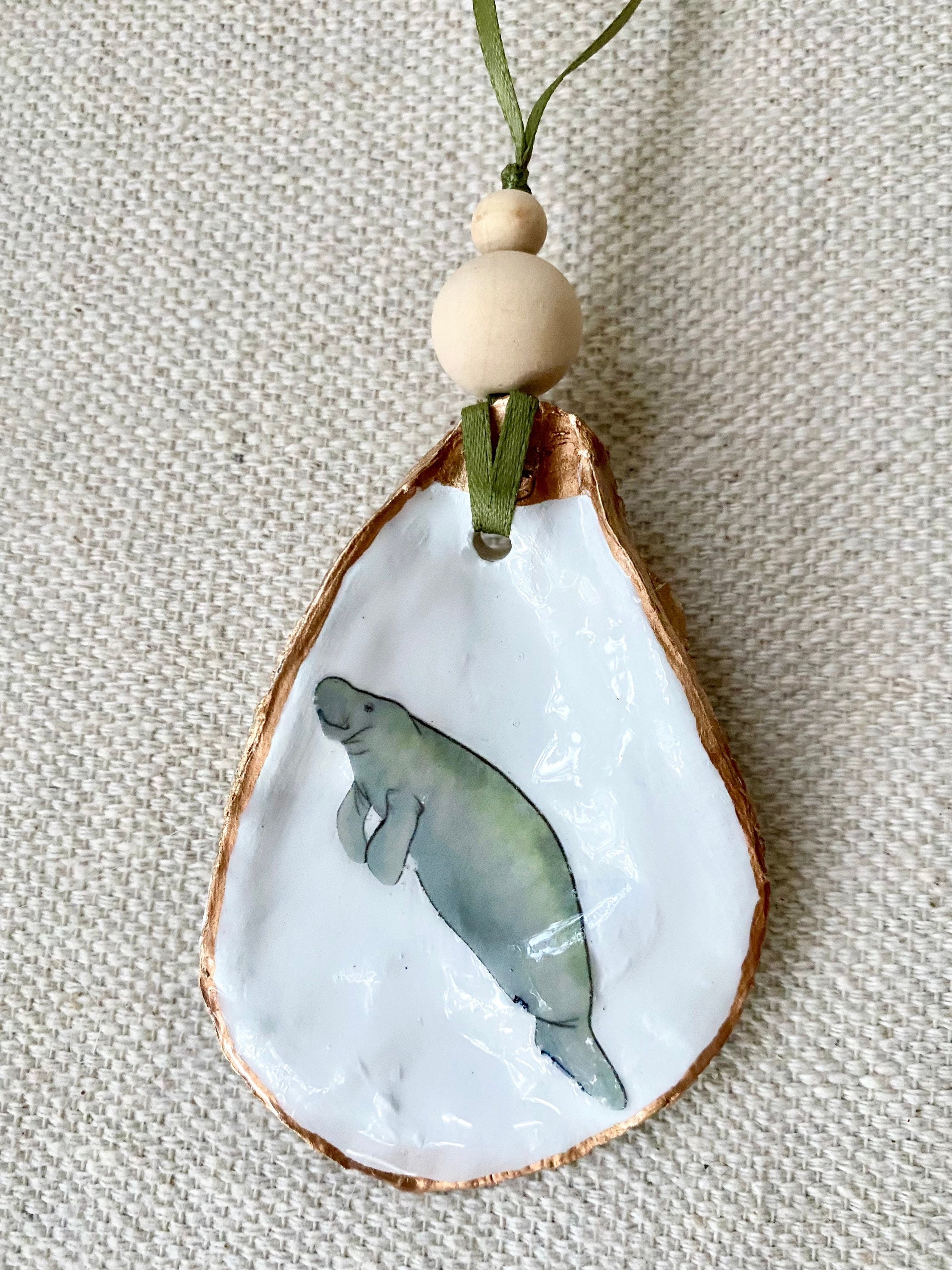 Natural Manatee Christmas Ornament Gilded Oyster Shell - Etsy