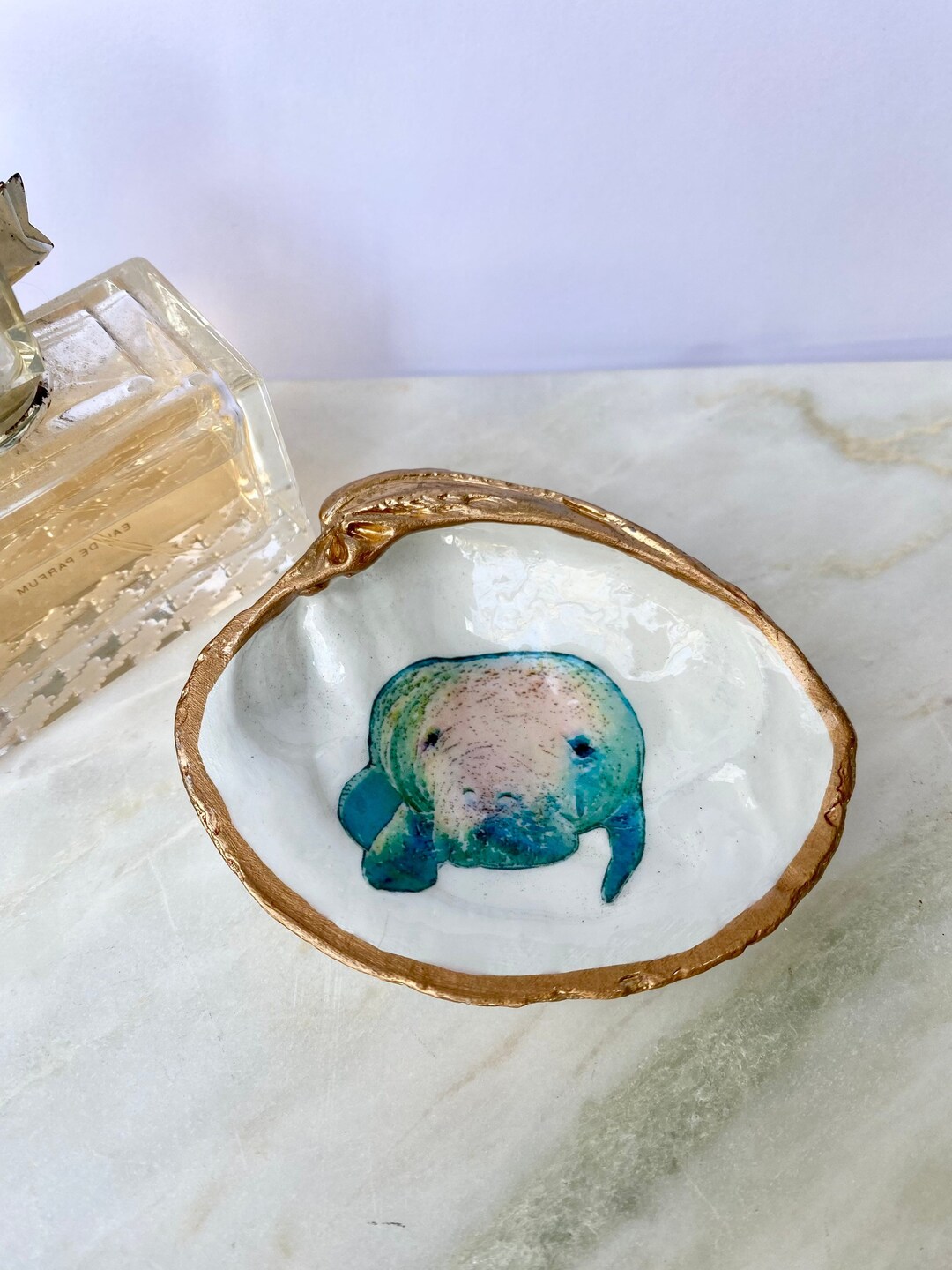 Colorful Manatee Decoupage Clam Shell Ring Dish, Trinket Tray Jewelry ...