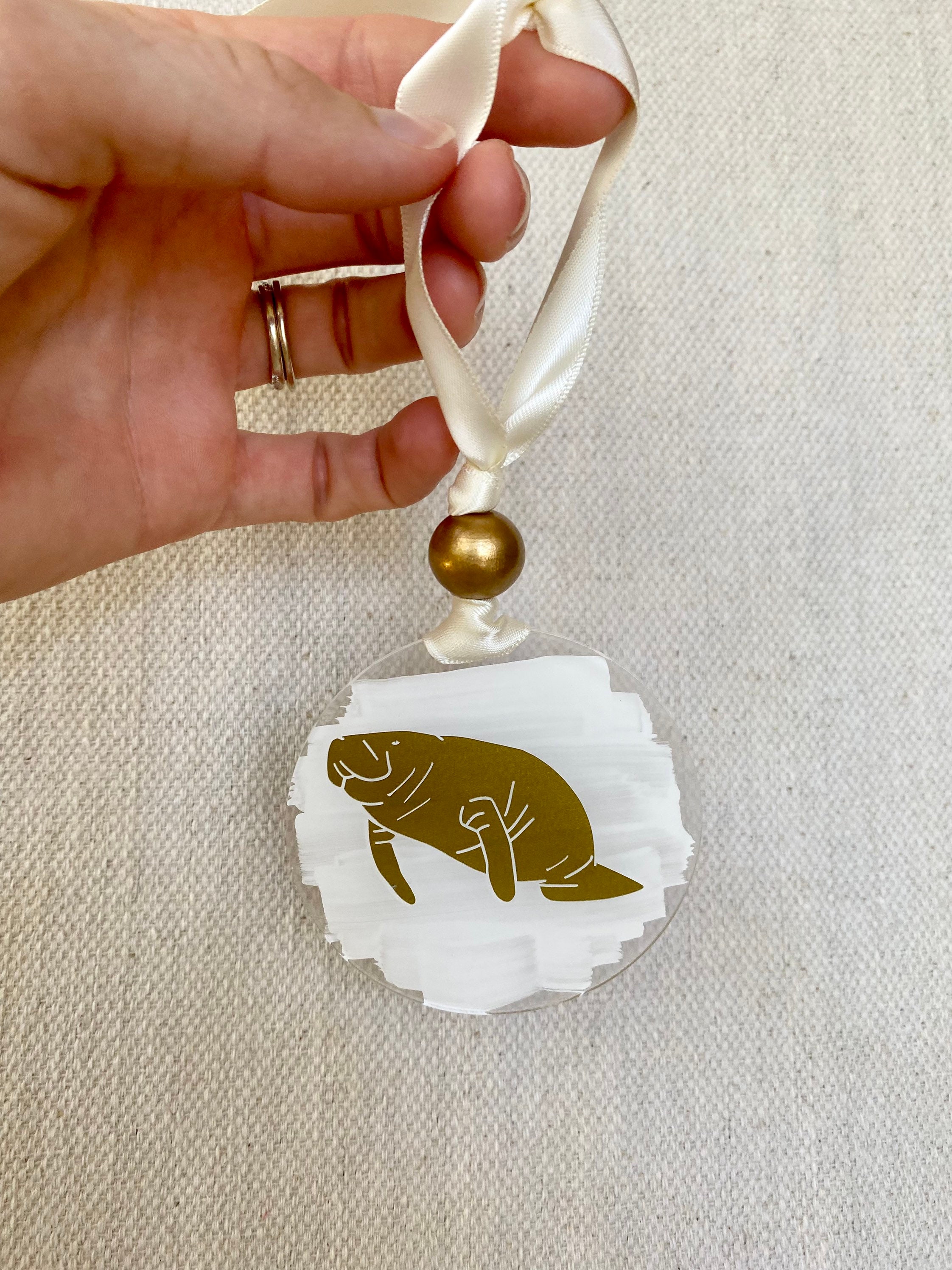 Manatee Acrylic Painted Christmas Ornament, Manatee Ornament, Chritmas ...