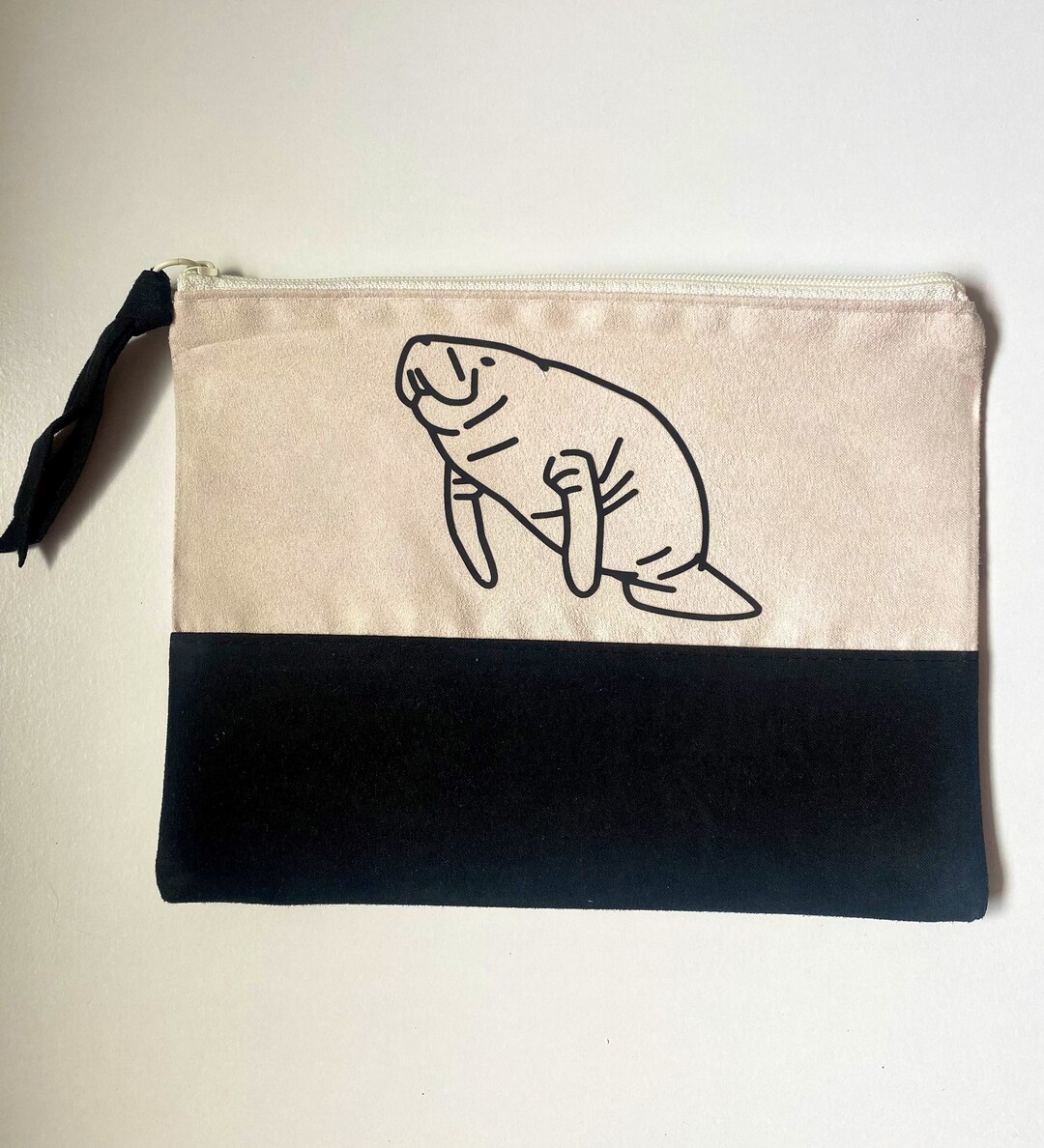 Black and Cream Manatee Zipper Cosmetic Bag, Manatee Pencil Pouch ...