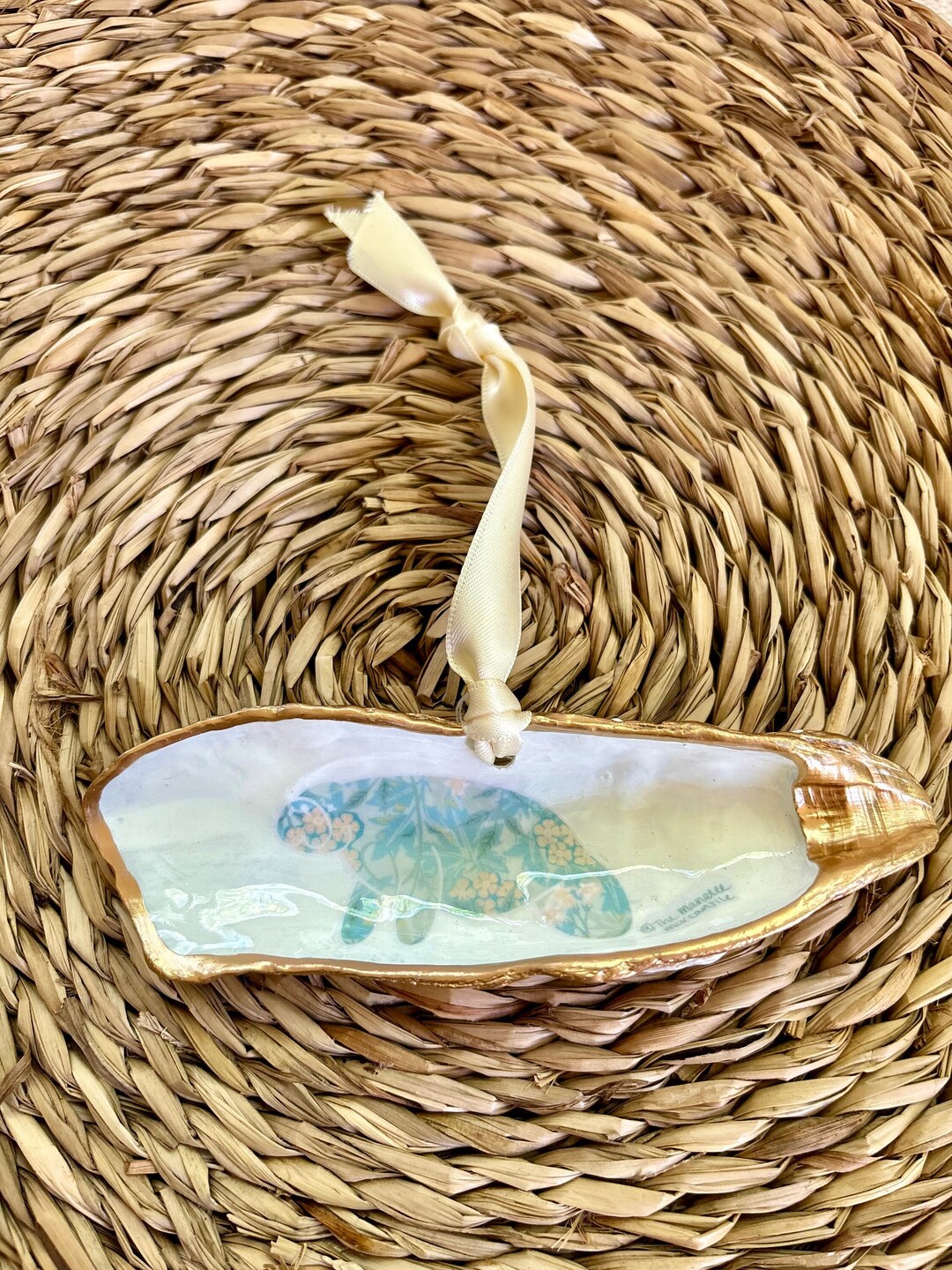 Floral Manatee Christmas Ornament, Decoupage Oyster Shell, Wine Bottle ...