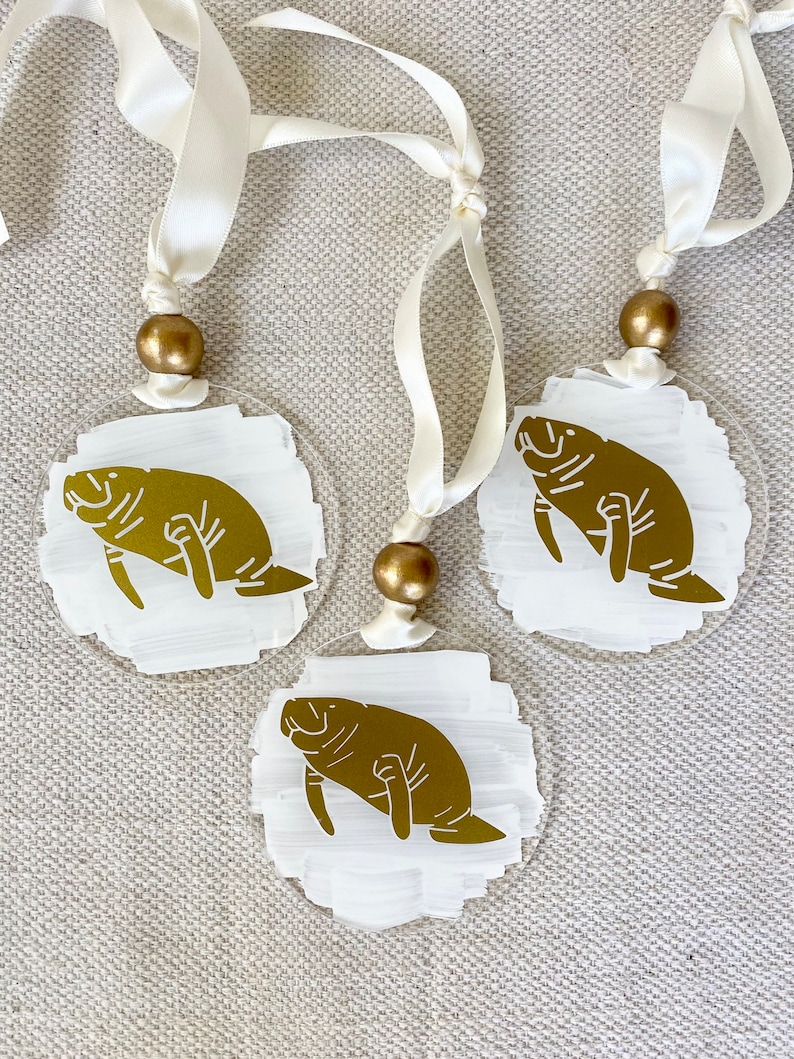 Manatee Acrylic Painted Christmas Ornament, Manatee Ornament, Chritmas ...