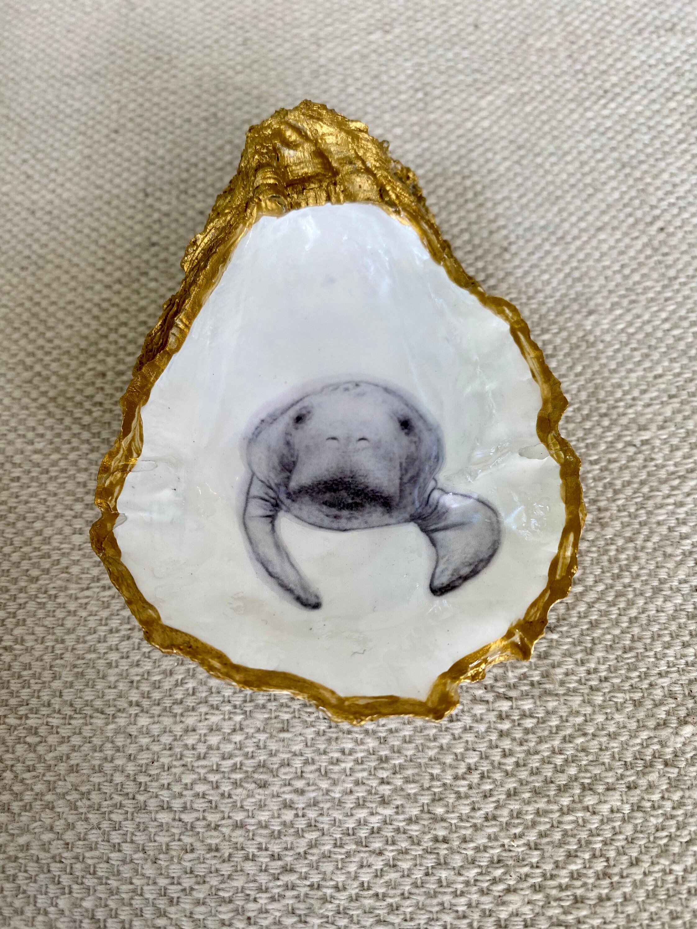 Black and White Manatee Oyster Shell Trinket Dish Jewelry - Etsy