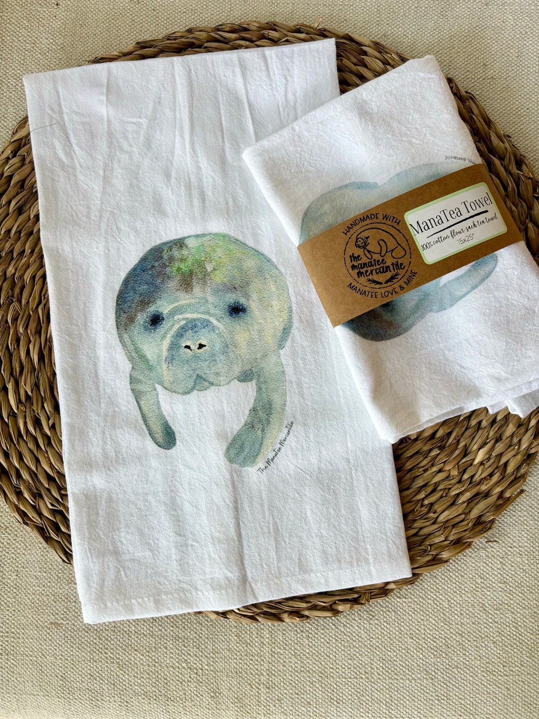 Manatee Tea Towel, Gift for Manatee Lover, Decorative Cotton Towel ...