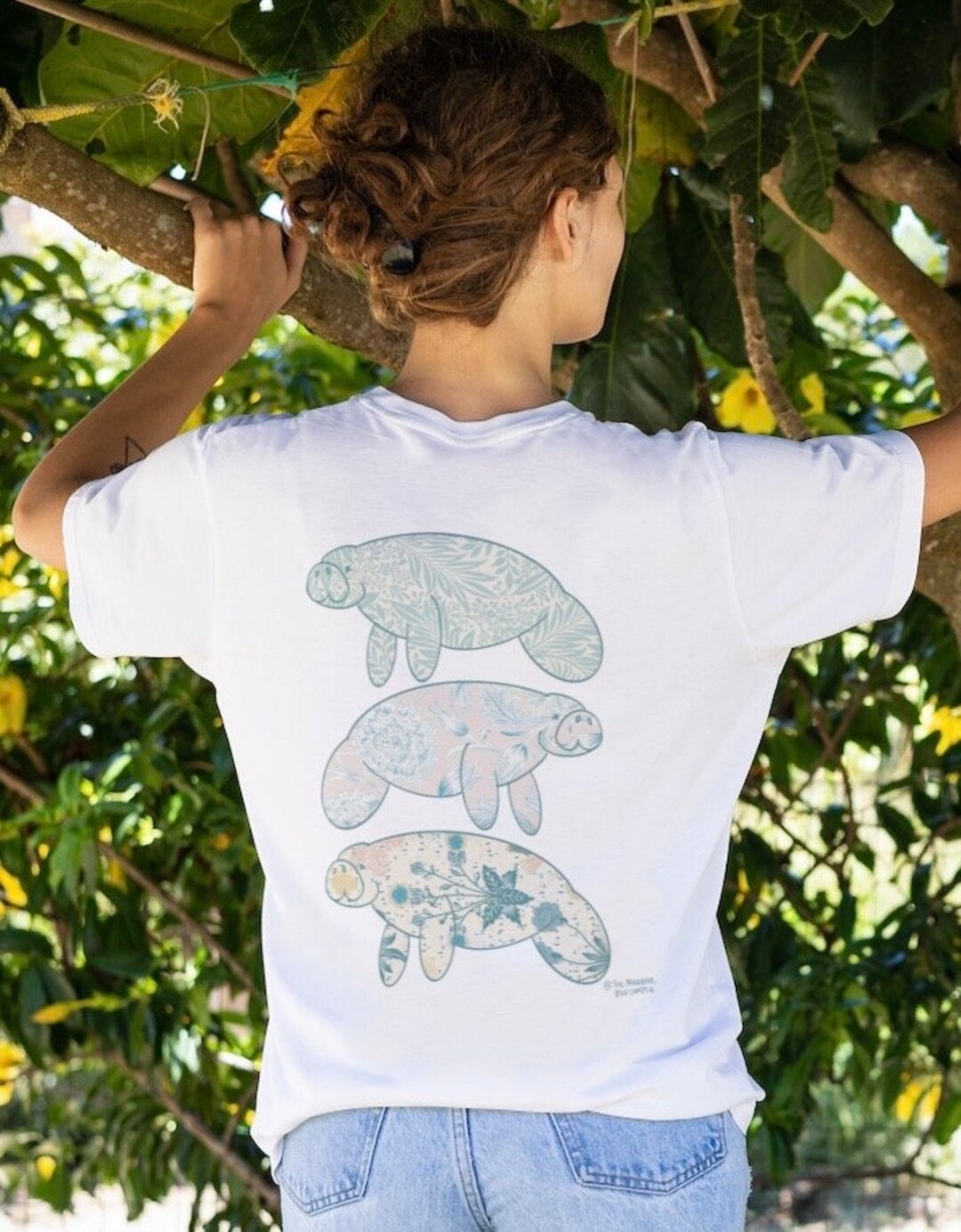 Floral Manatee Shirt, Manatee Back Design T-shirt, Manatee Gift - Etsy