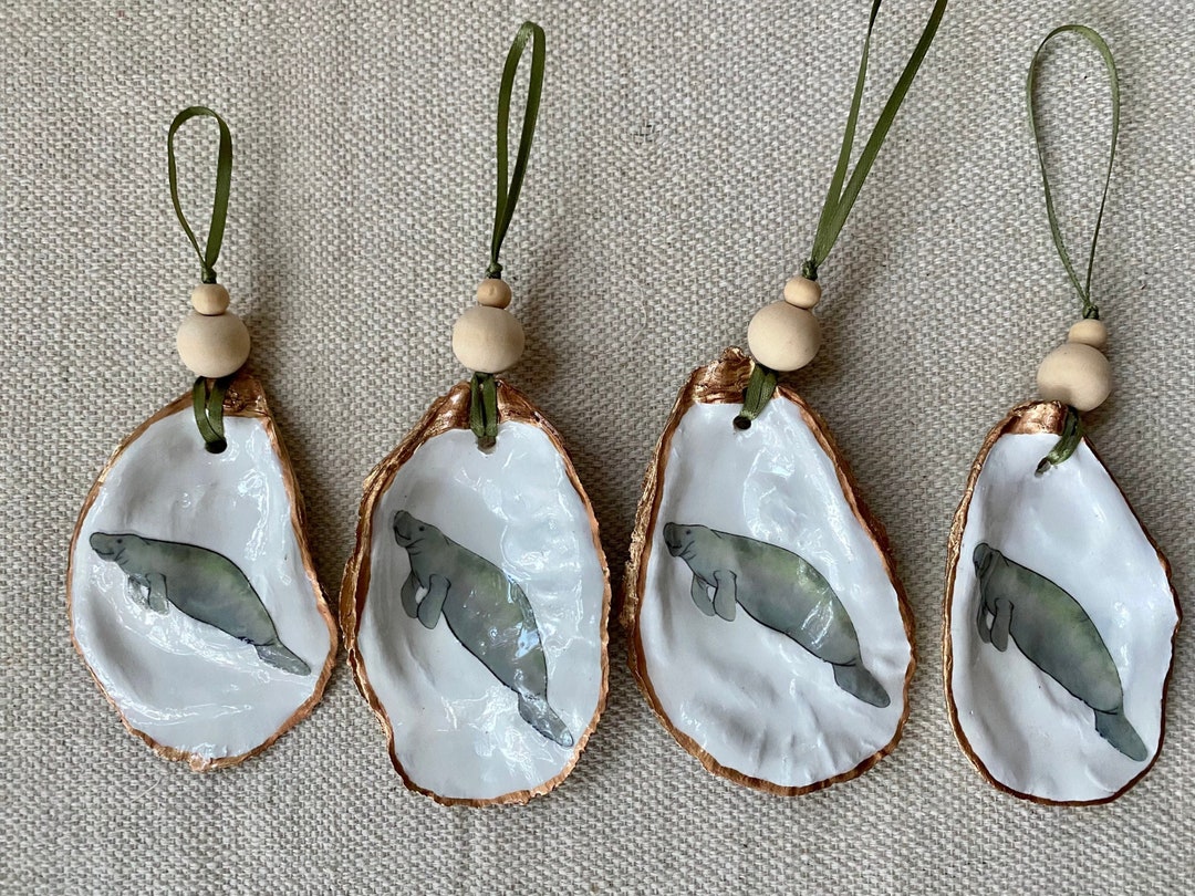 Natural Manatee Christmas Ornament, Gilded Oyster Shell Ornament ...