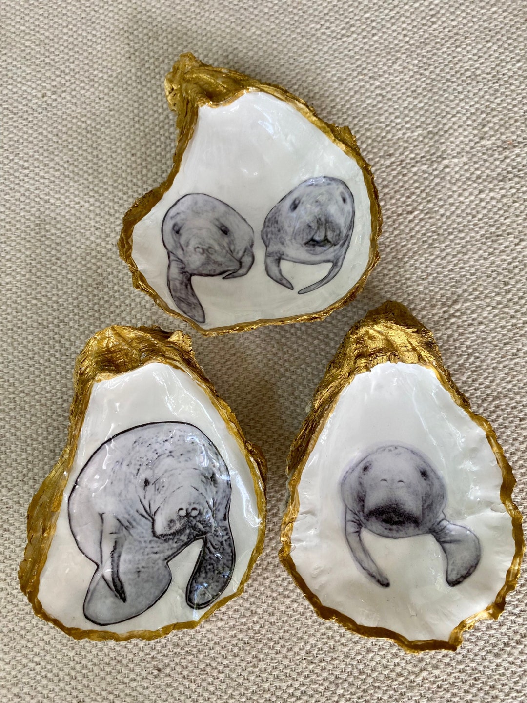 Black and White Manatee Oyster Shell Trinket Dish, Jewelry Ring Dish ...