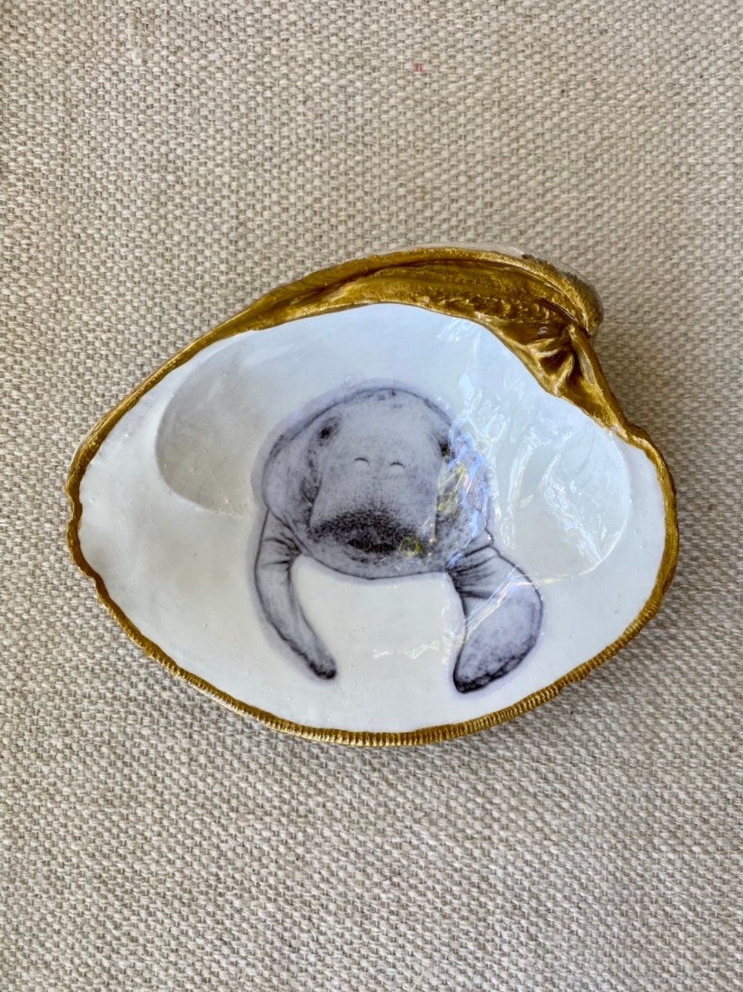Manatee Decoupage Clam Shell Trinket Dish Jewelry Holder, Gift for ...