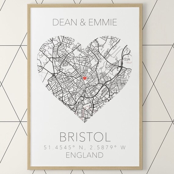 Couples Love Heart Map Any City & Country With Coordinates - Etsy