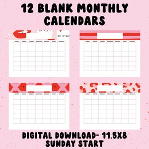 Brat Lip-themed 12-month Calendar - Bold Red & Pink Digital Download ...