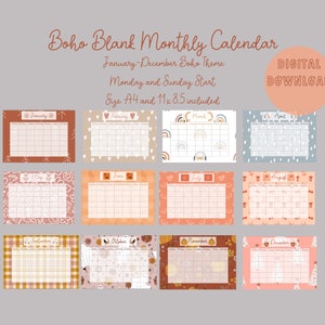 Adorable Boho Monthly Calendar - Seasonal & Holiday Focus - Digital ...
