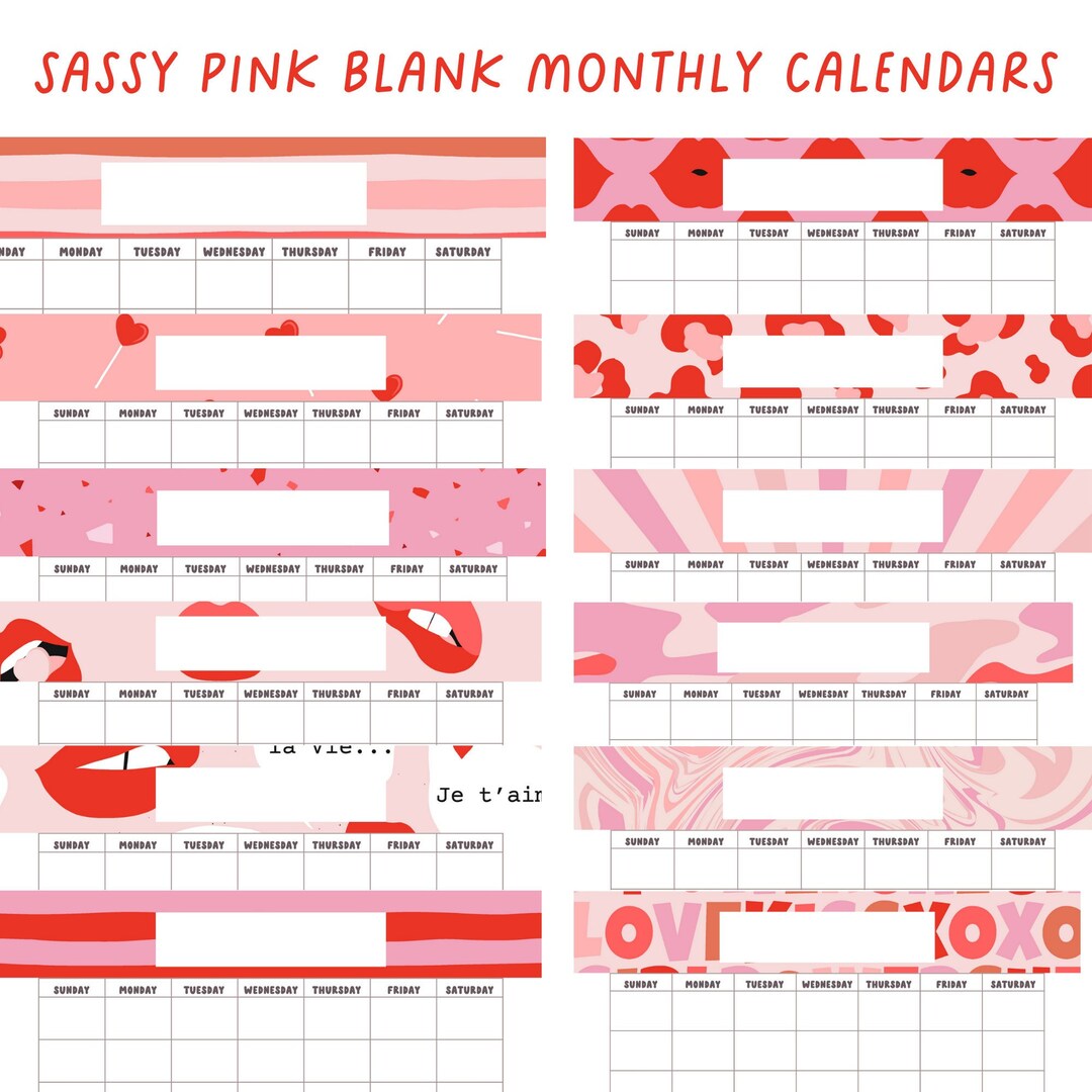 Brat Lip-themed 12-month Calendar - Bold Red & Pink Digital Download ...