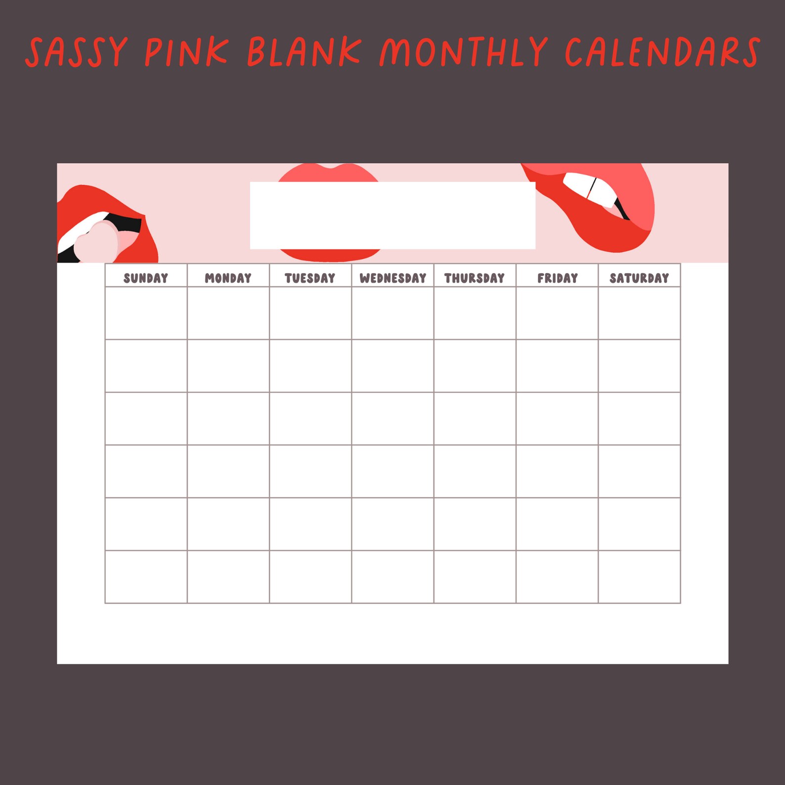 Brat Lip-themed 12-month Calendar - Bold Red & Pink Digital Download ...