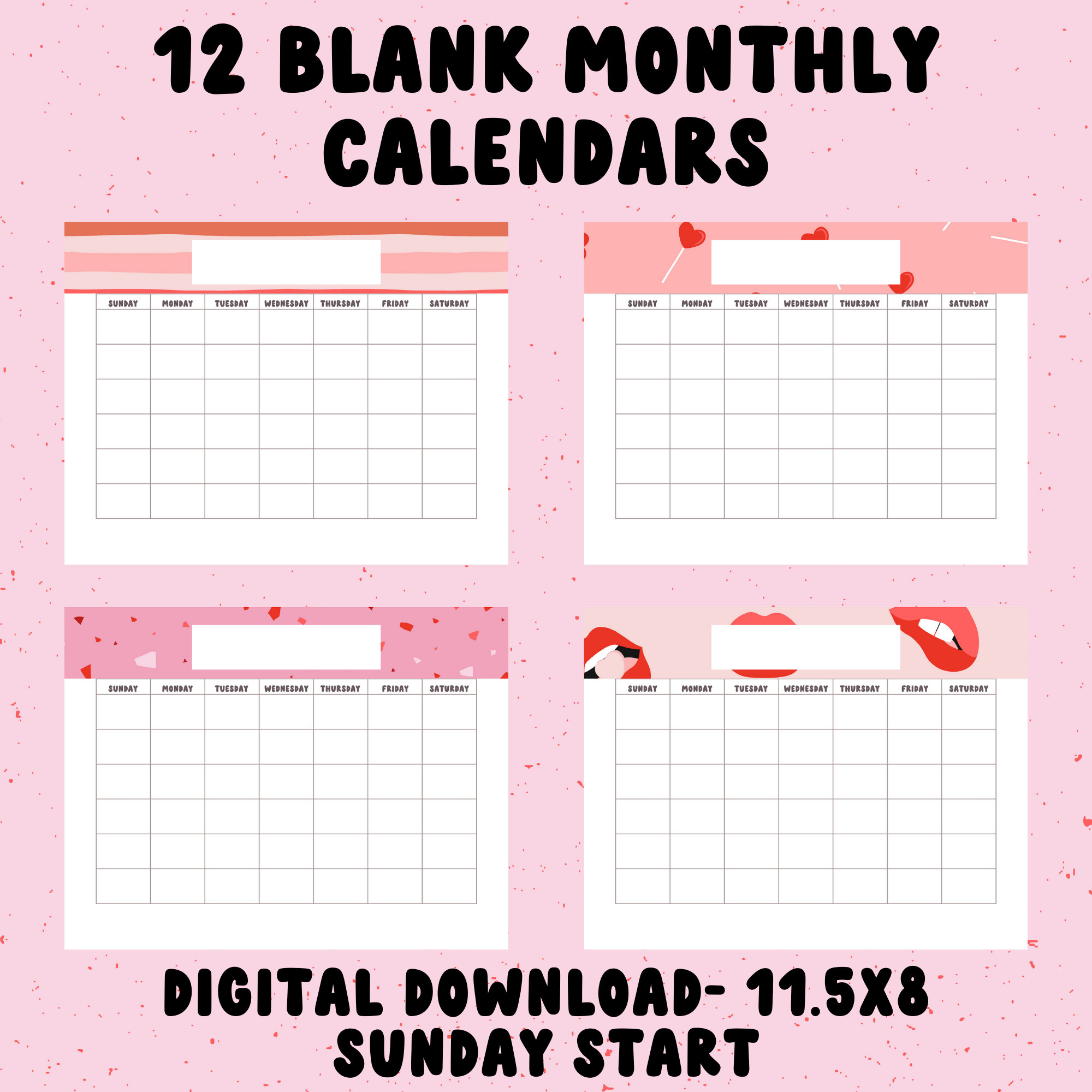 Brat Lip-themed 12-month Calendar - Bold Red & Pink Digital Download ...