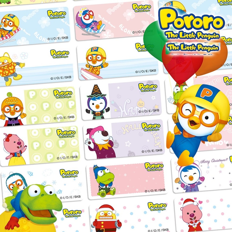 Pororo the Little Penguin Waterproof Name Sticker Label, Daycare Label ...