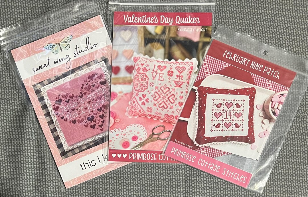 Valentine's 3 Crossstitch Pattern Set, Primrose February Nine Patch ...