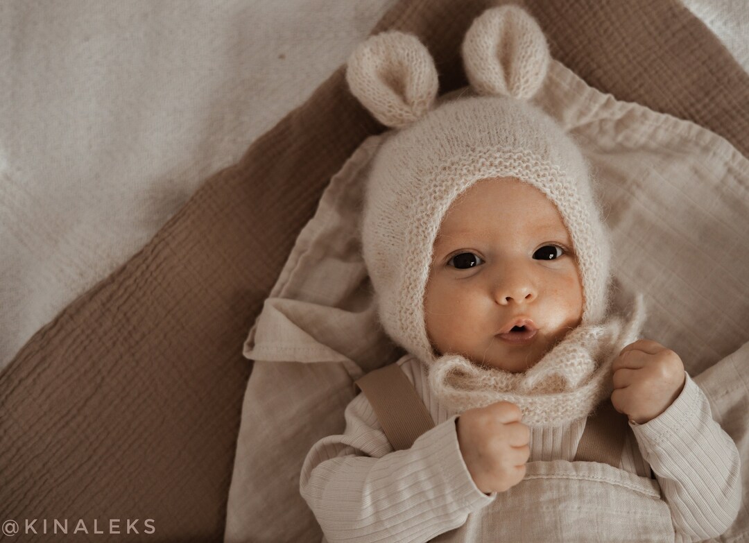 Big Ears Bear Bonnet, Knitted Baby Hat, Perfect Newborn Welcome Home or ...