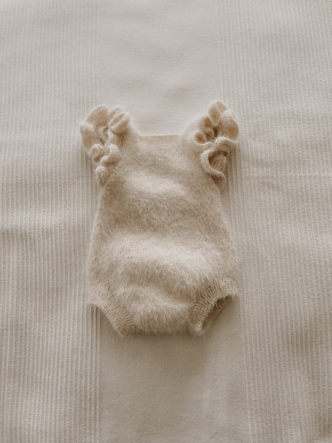 Flowy Baby Romper, Fluffy Cotton Knitted Newborn Overalls, Handmade ...