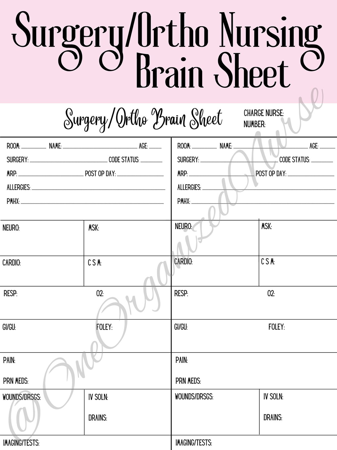 Surgery/orthopaedic Nursing Brain Sheet - Etsy