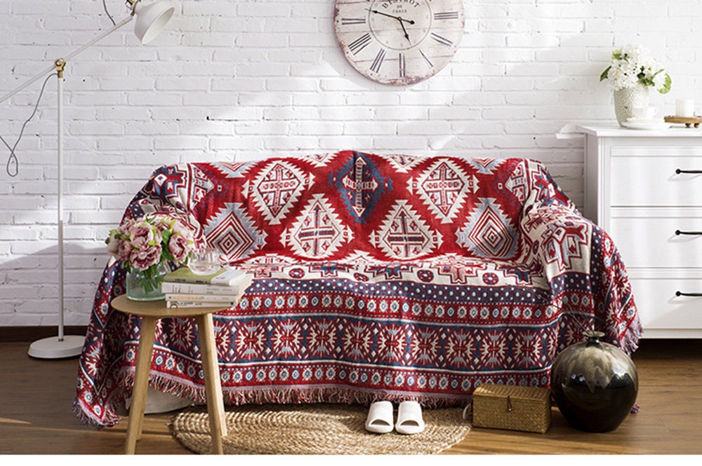 Bohemian Style Red Sofa/bed Throw Blanket cotton - Etsy UK