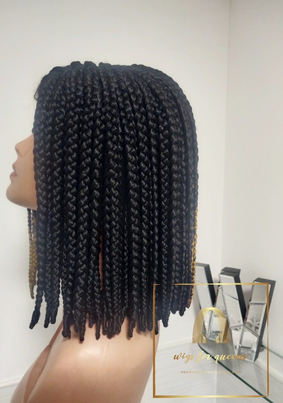 Side Part Bob Braided Wig/lace Closure Short Braids Wig/ombré Side Part ...