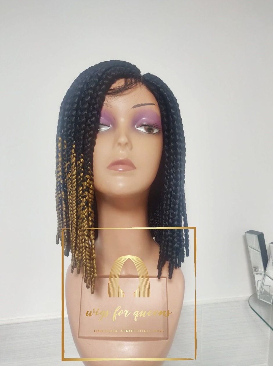 Side Part Bob Braided Wig/lace Closure Short Braids Wig/ombré Side Part ...