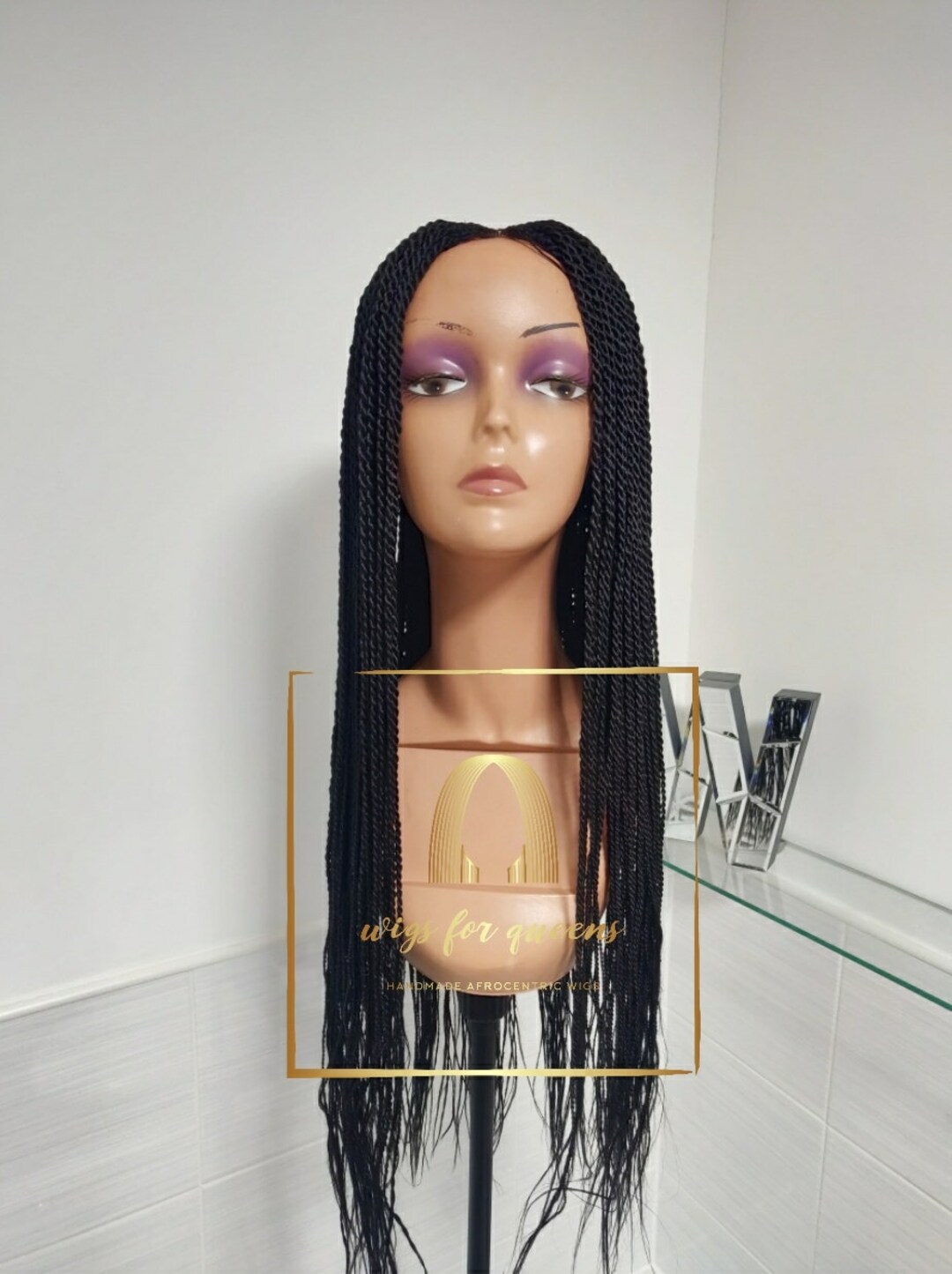 Centre Part Twists Braids Wig With Lace Closure and Baby Hair for Black ...