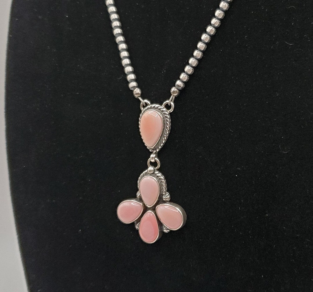 Pink Conch Necklace Silver Pearl Necklace Silver Beads Jewelry ...