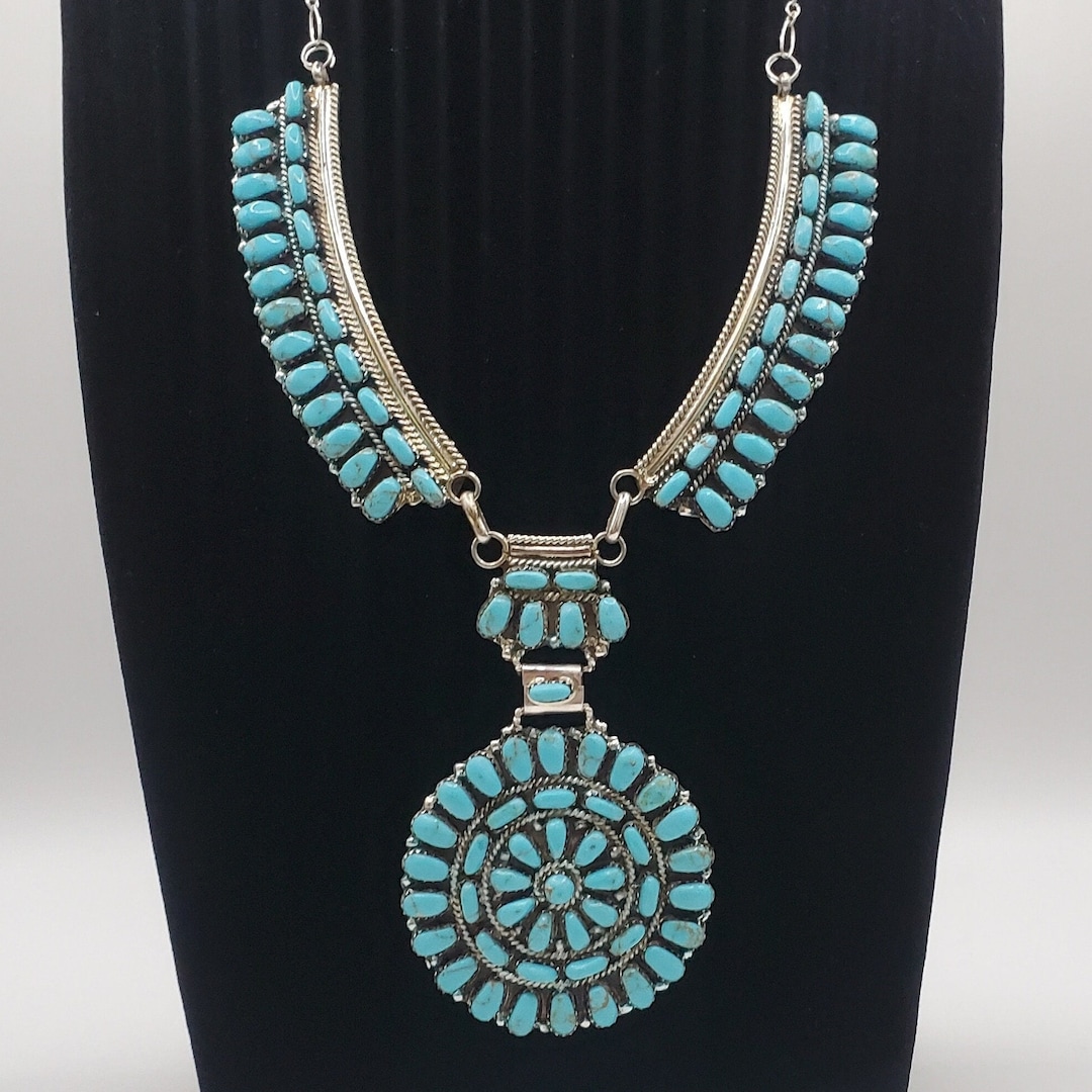 Turquoise Statement Necklace for Women Bridal Jewelry Necklace for Her Silver Turquoise Necklace ...