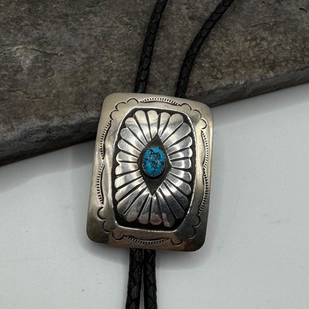 Bolo Tie Silver Turquoise Stones Jewelry Gift Father Western Tie Gift ...