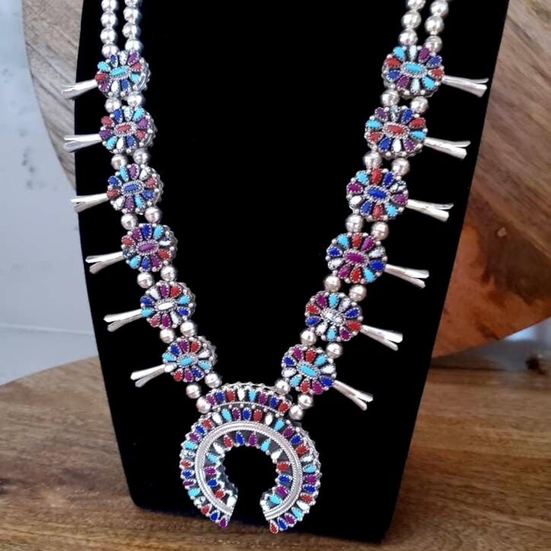 Multicolored Necklace Turquoise Squash Blossom Reversible Jewelry ...