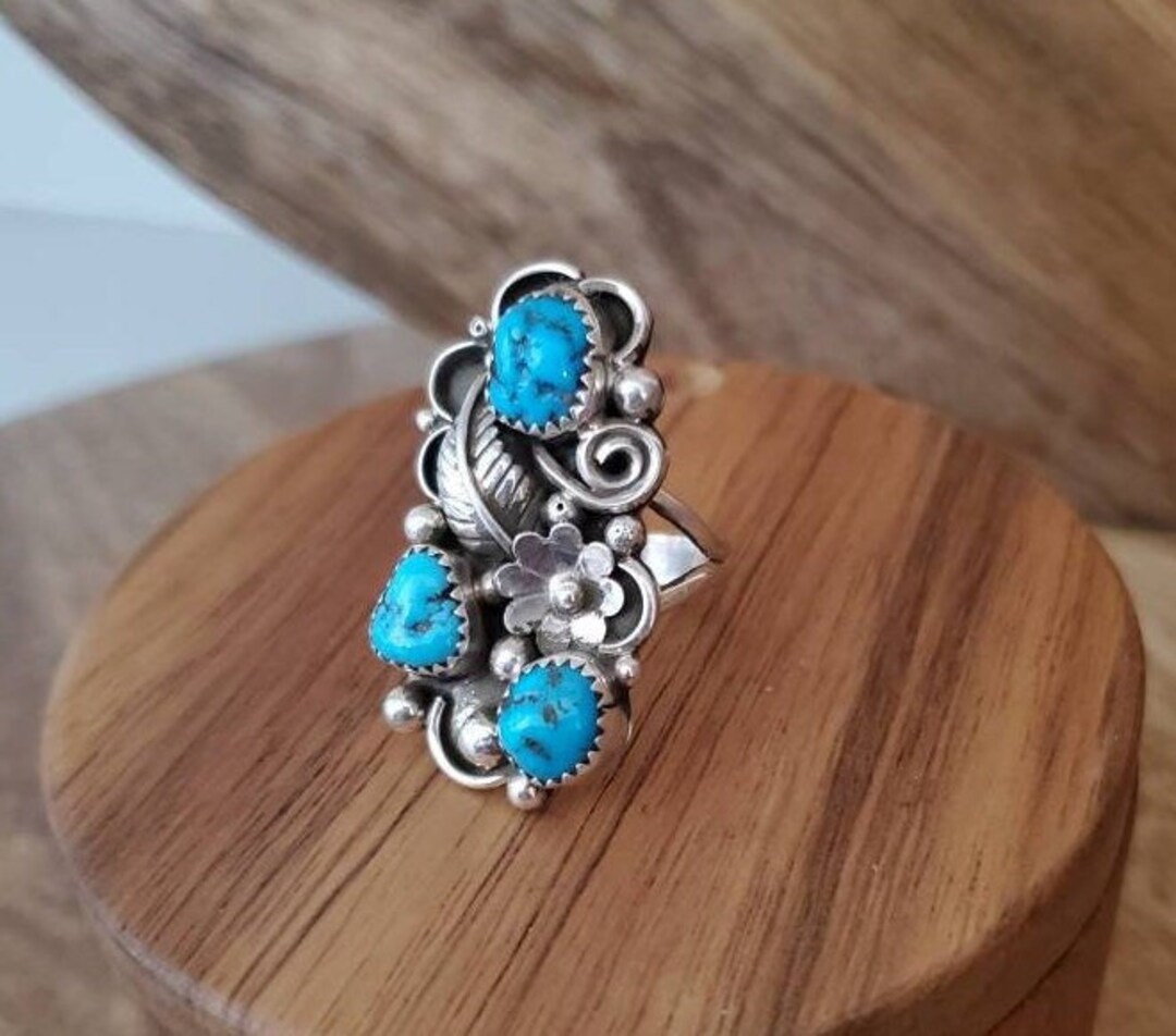 Big Turquoise Ring Sterling Silver Ring Western Ring Jewelry Gift for ...