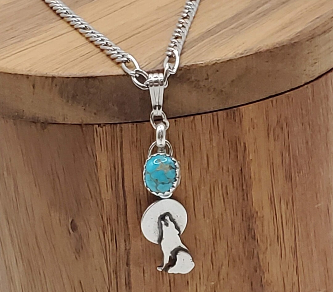 Wolf Silver Necklace Turquoise Animal Jewelry Boho Silver Jewelry One ...