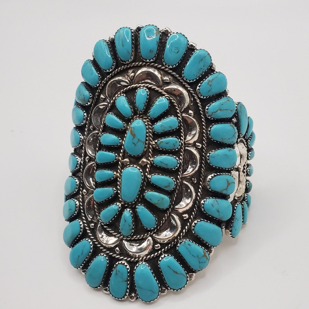 Large Turquoise Statement Bracelet Cuff Big Cluster Bracelets Large ...