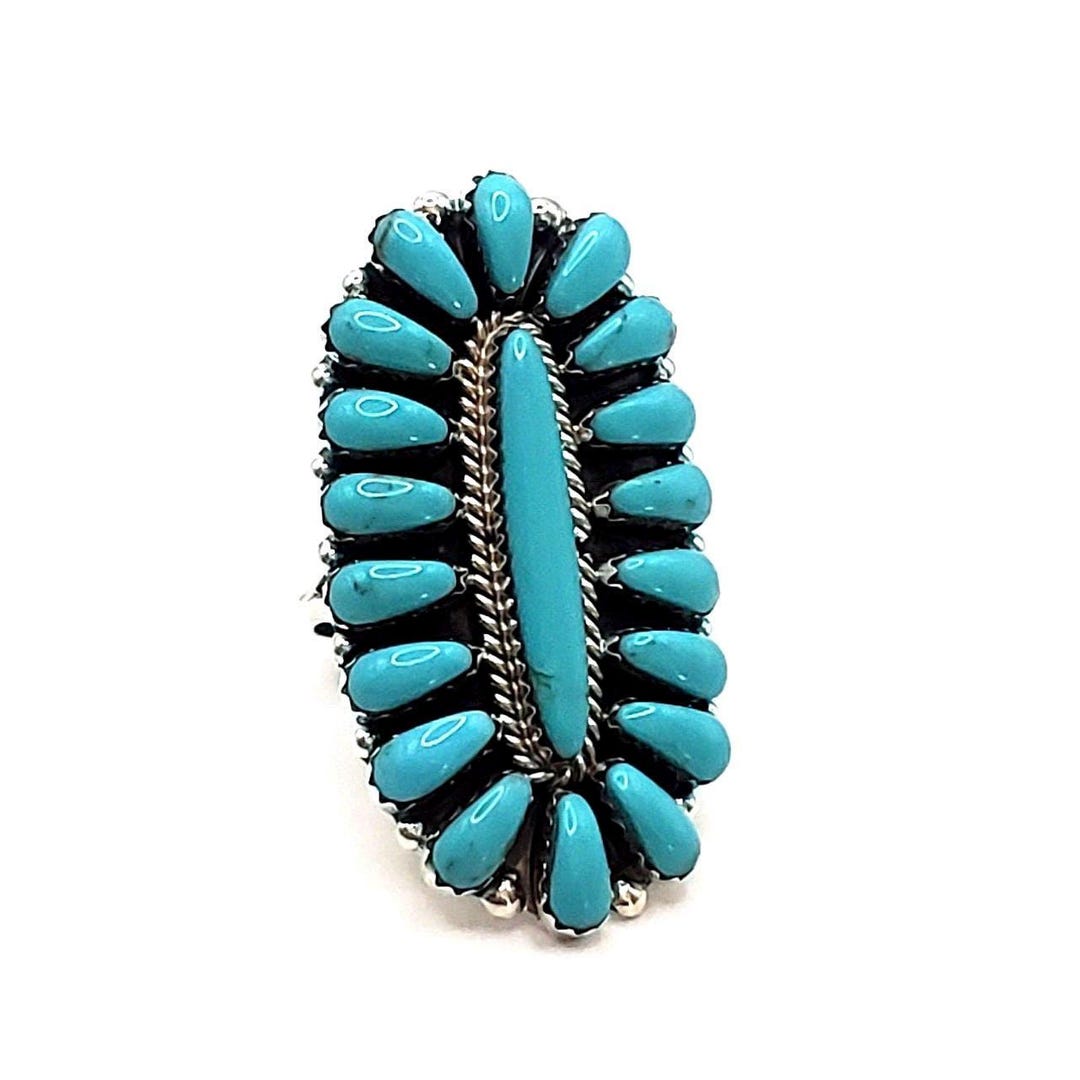 Turquoise Cluster Ring Long Squash Blossom Ring Gift for Women Big Ring ...