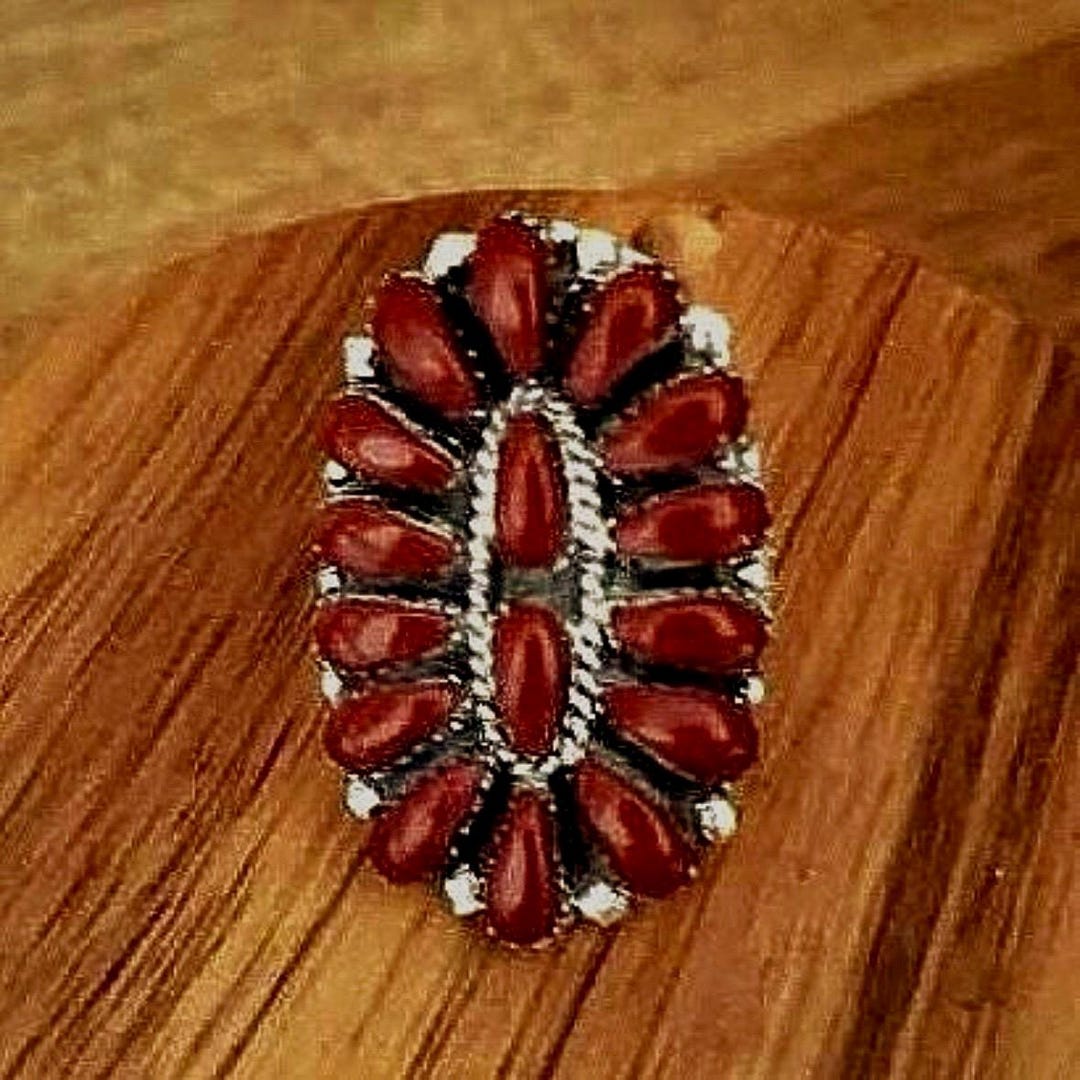 Red Coral Cluster Ring Boho Multi Stone Silver Ring Cluster Ring Red ...