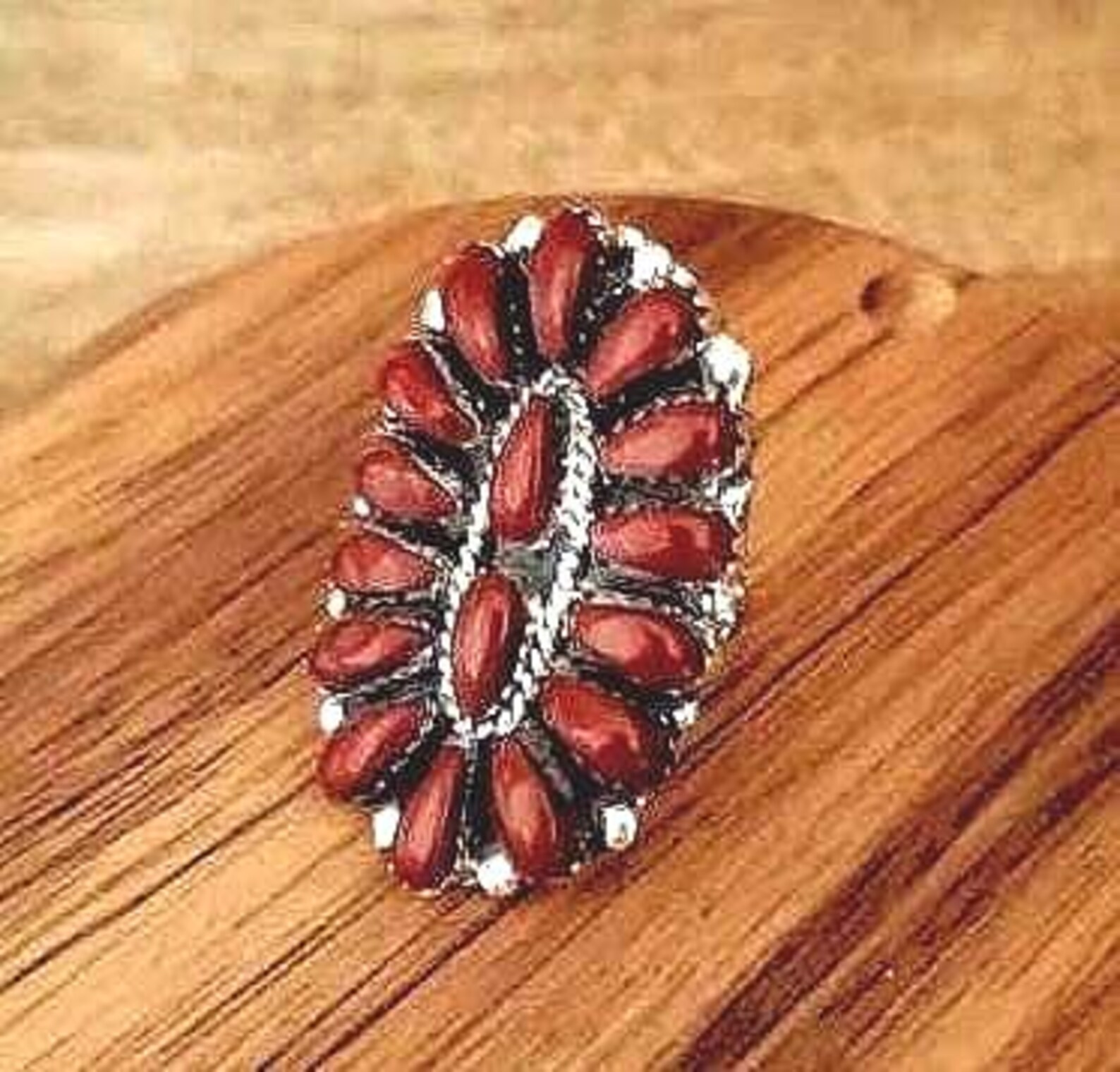 Red Coral Cluster Ring Boho Multi Stone Silver Ring Cluster Ring Red ...