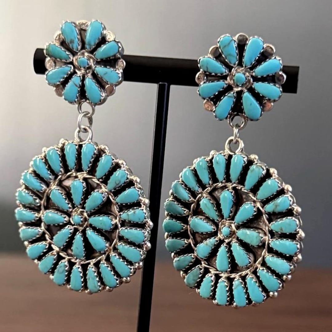 Large Turquoise Cluster Dangle Earrings, Big Statement Earrings ...