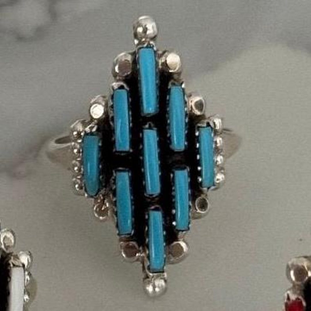 Blue Needlepoint Rings Red White and Blue Stone Jewelry Handmade Rings ...