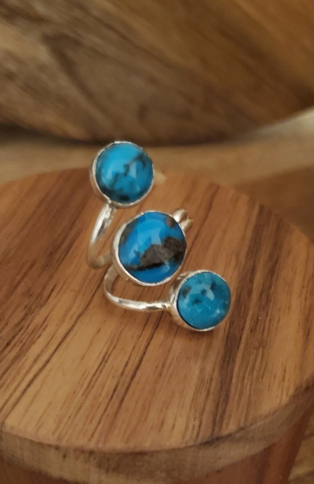Boho Turquoise Wrap Ring 3 Stone Ring Adjustable Sterling Silver ...