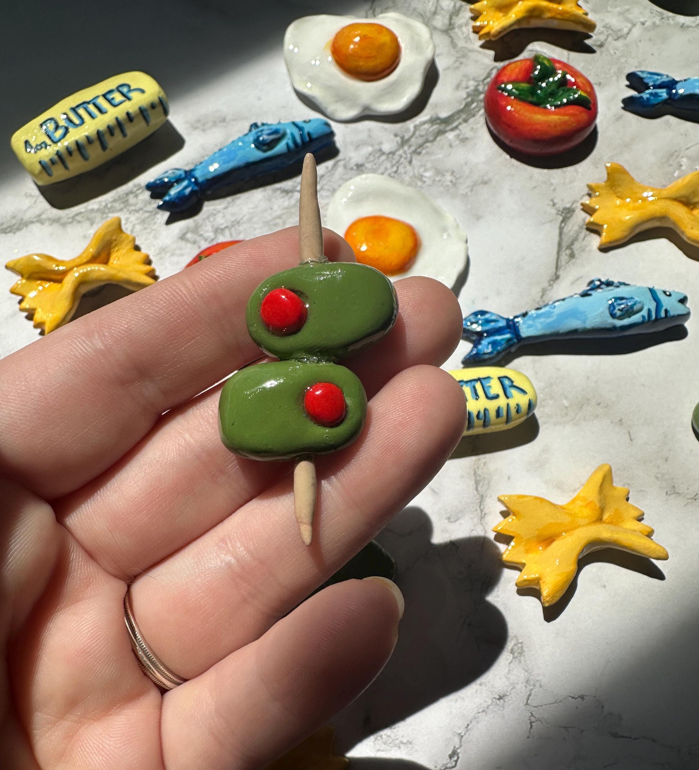 Green Olive Toothpick Fridge Magnet: Handmade Clay Miniature Food - Etsy