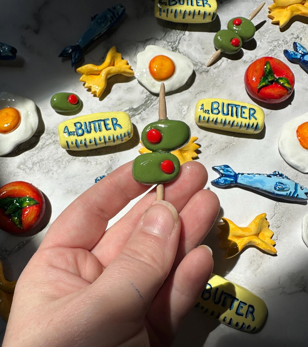 Green Olive Toothpick Fridge Magnet: Handmade Clay Miniature Food - Etsy