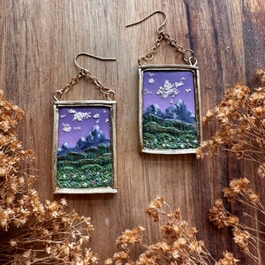 Framed Mountain Landscape Earrings | Handmade Polymer Clay Earrings ...