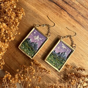 Framed Mountain Landscape Earrings | Handmade Polymer Clay Earrings ...