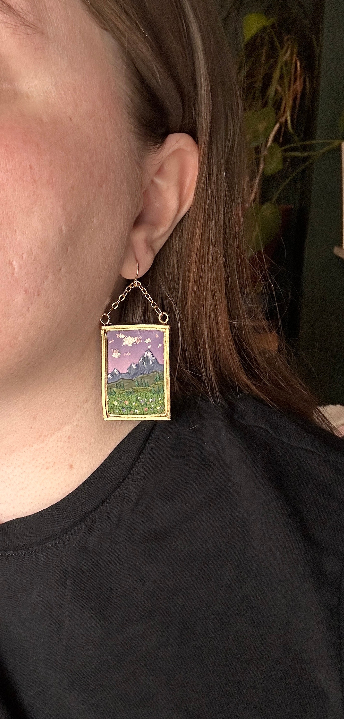 Framed Mountain Landscape Earrings | Handmade Polymer Clay Earrings ...